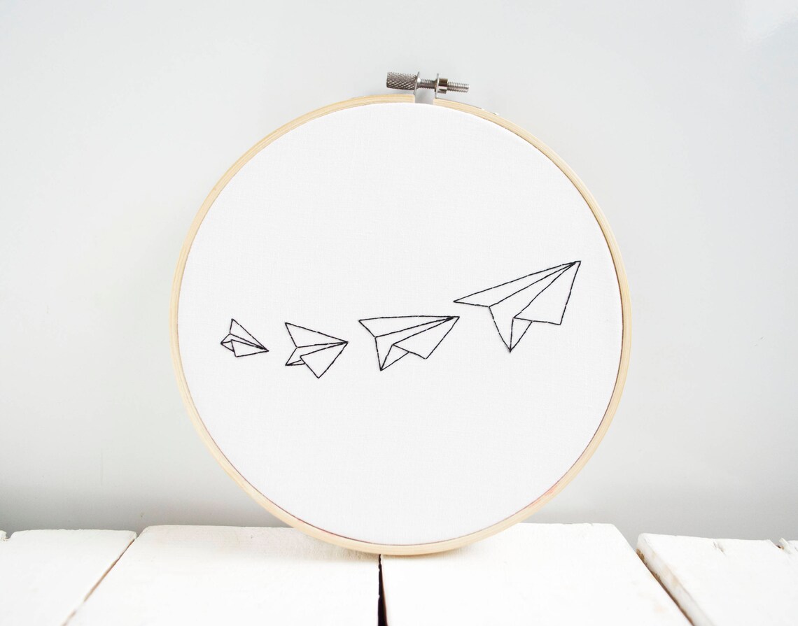Paper Airplane Home Decor Embroidery Hoop Art Fiber Arts Wall - Etsy