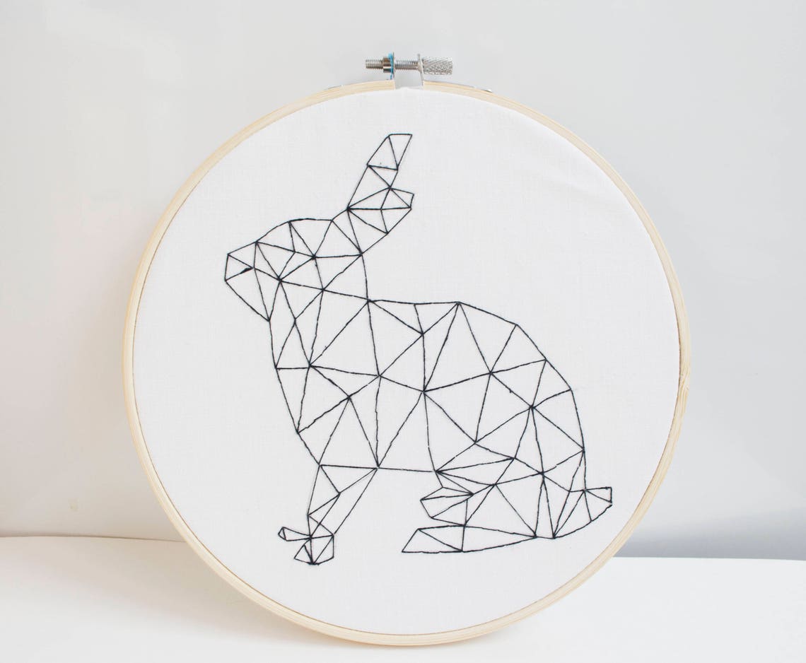 Geometric Rabbit Embroidered Art Hoop Table Home Decor Animal | Etsy