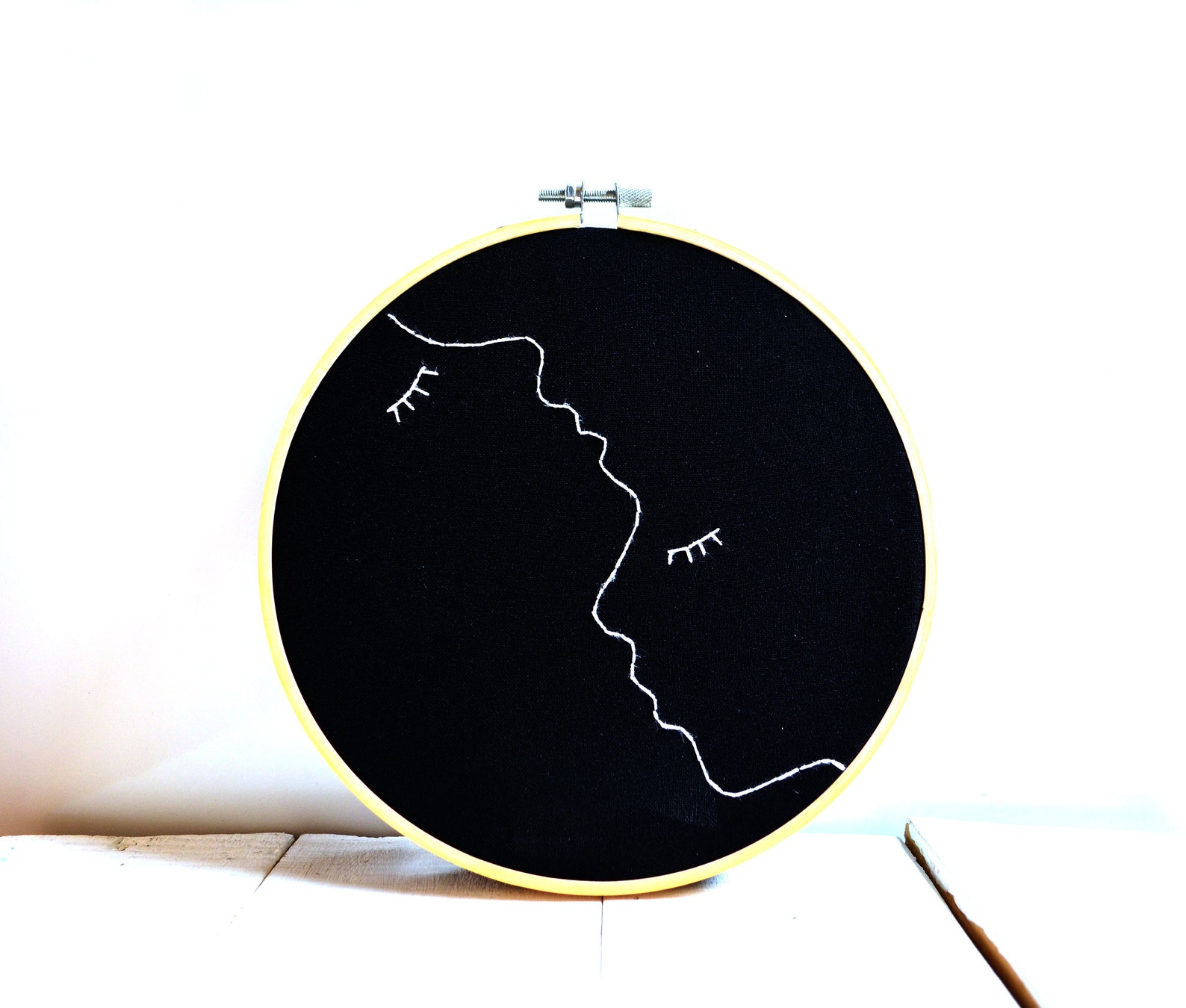 Contemporary Black Embroidery Hoop Art One Line Drawing Hand | Etsy