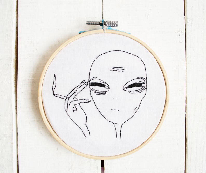 UFO Alien decor Embroidery alien cross stitch Alien art Ufo | Etsy