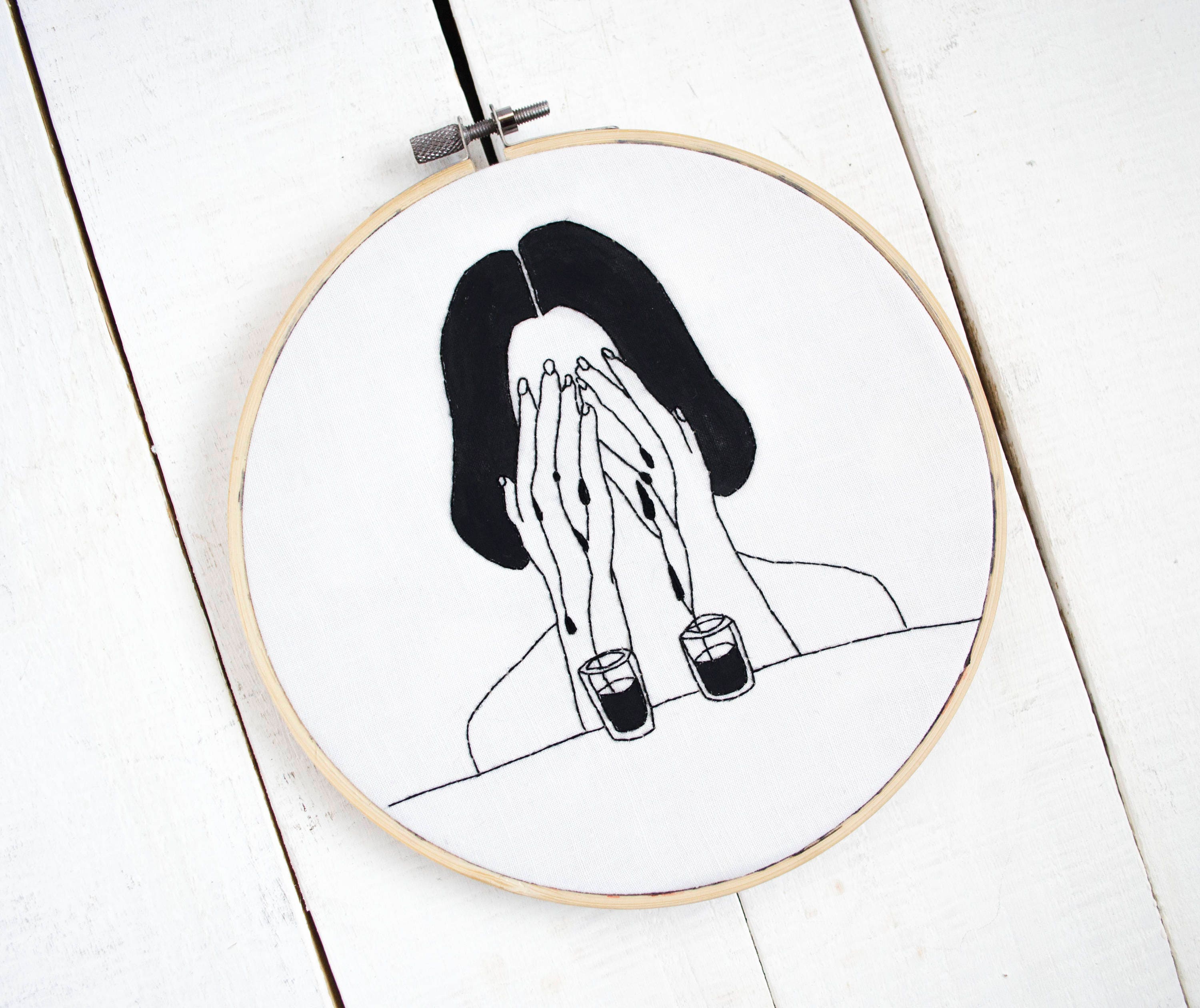 Hand Embroidery Women Cry Wall Art Embroidery Hoop Art Tumblr - Etsy