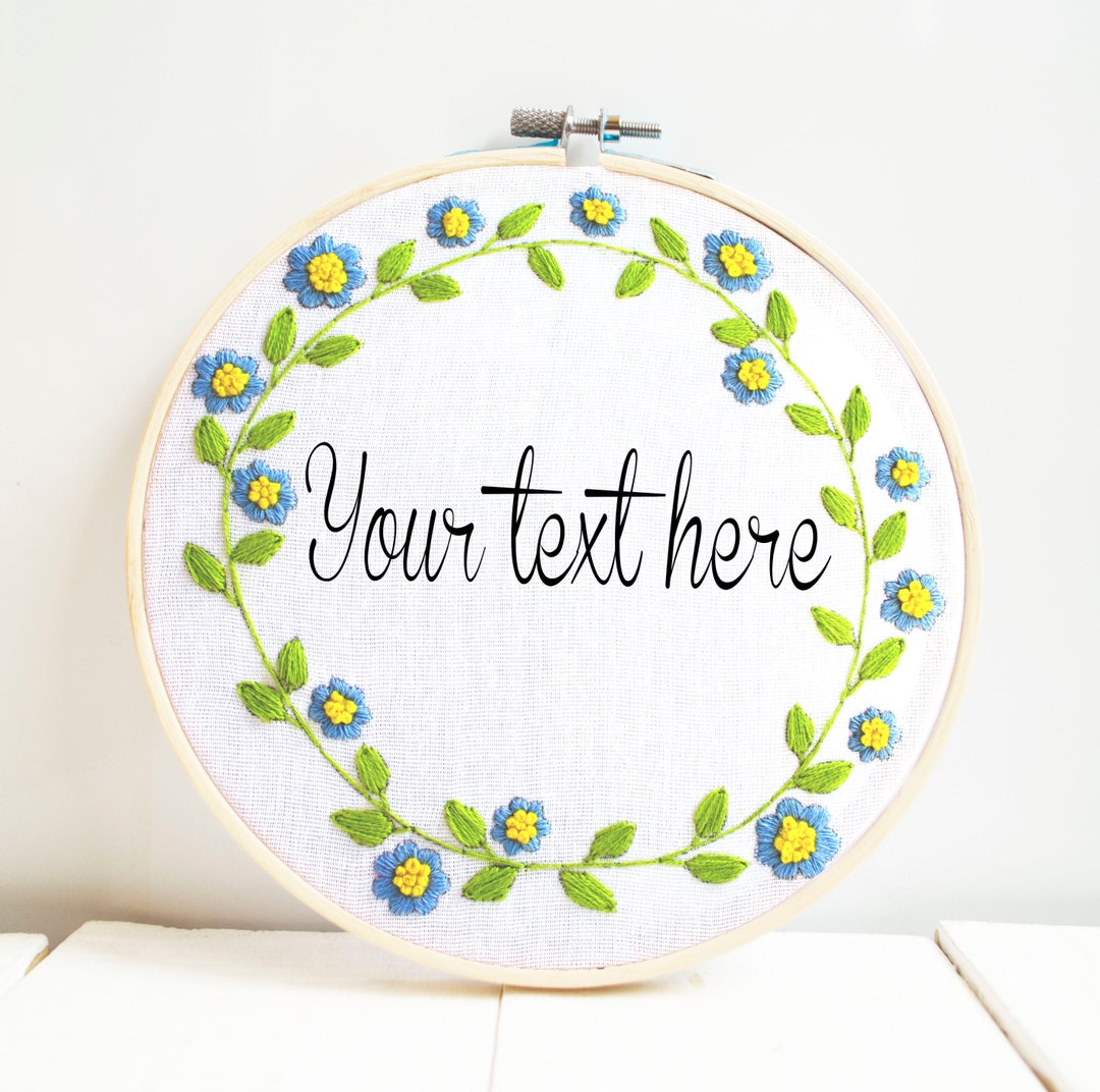 Custom Flowers Embroidery Hoop Art Yellow Blue Floral Wreath Framed ...