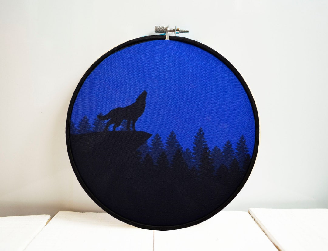 Wolf Silhouette Wall Art Spirit Animal Nursery Galaxy Sky Hoop Art ...