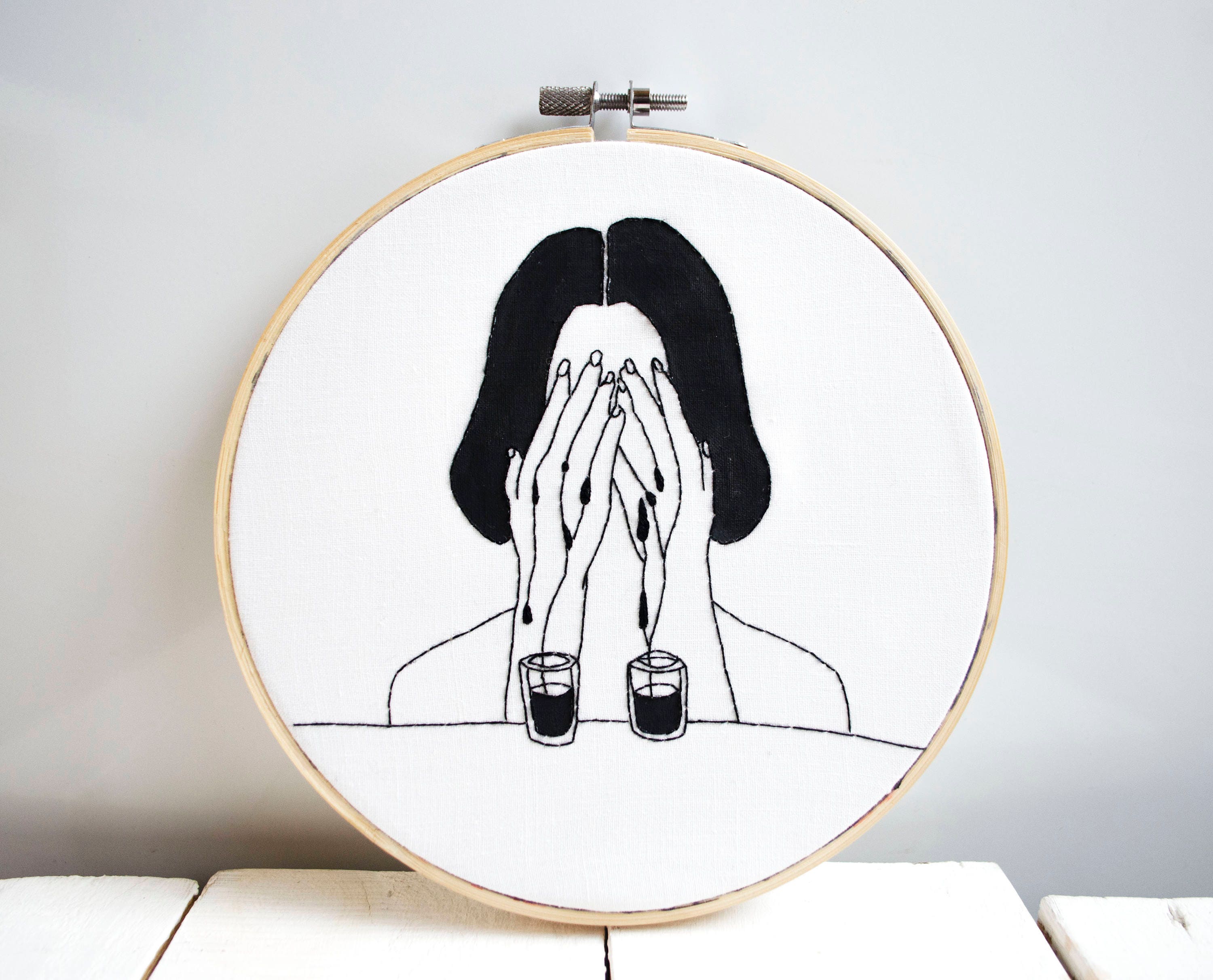 Hand Embroidery Women Cry Wall Art Embroidery Hoop Art Tumblr - Etsy