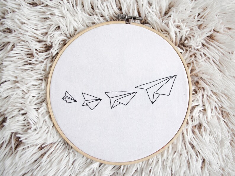 Paper airplane Home decor Embroidery hoop art fiber arts wall | Etsy