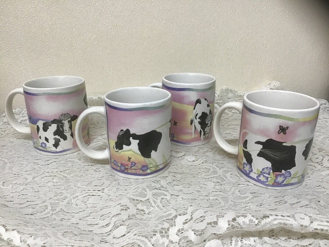 Cow Coffee Mugs Balkcum Country Farmhouse Kitchen Cups Set of 4 - Etsy