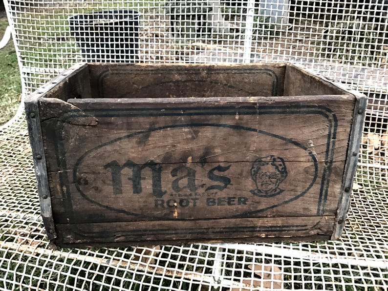 Ma's Root Beer Box 1941 Antique Wood Soda Crate Advertising Collectible ...