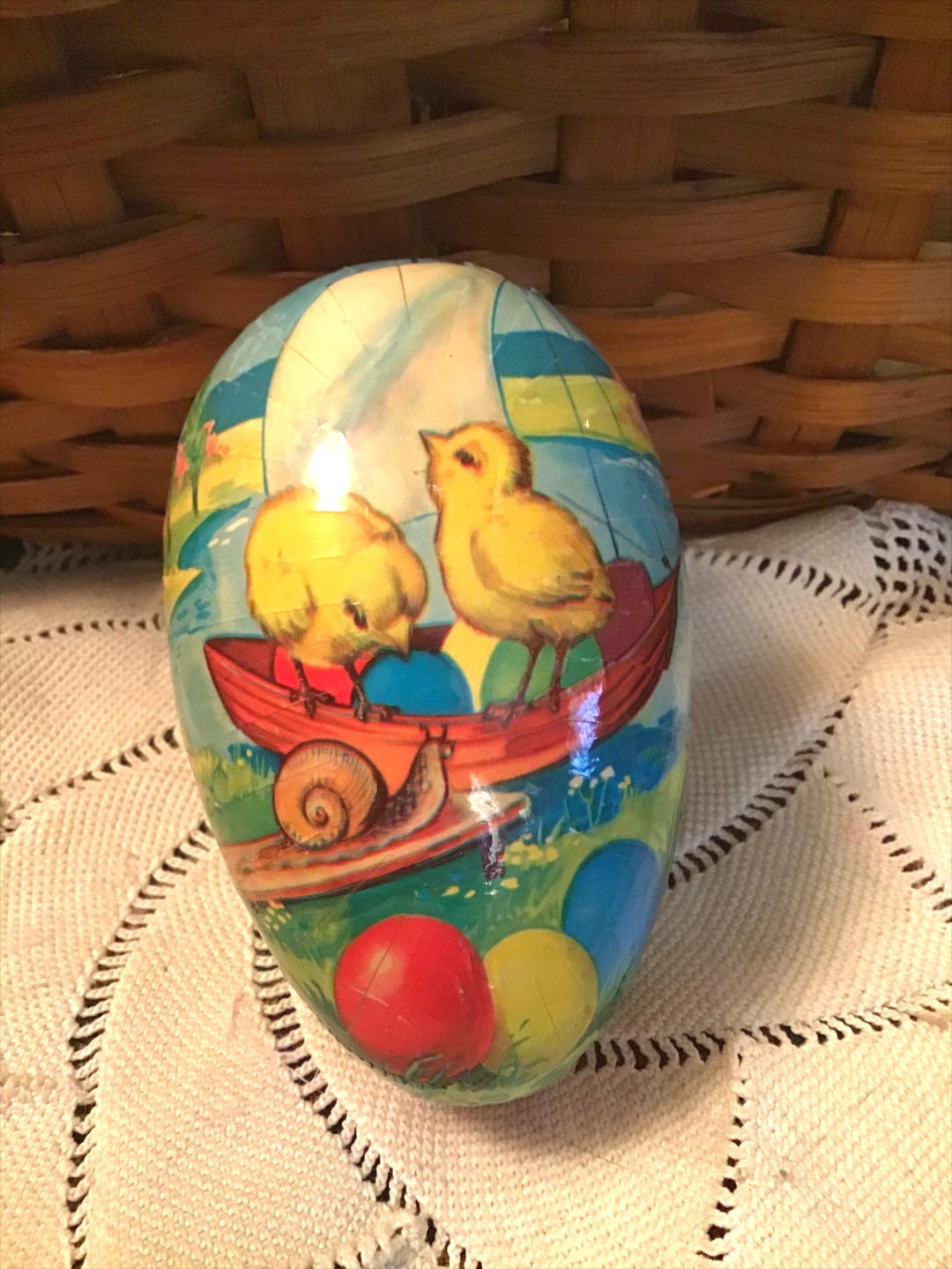 Paper Mache Easter Egg Germany Candy Container W/chicks in Sail Boat - Etsy