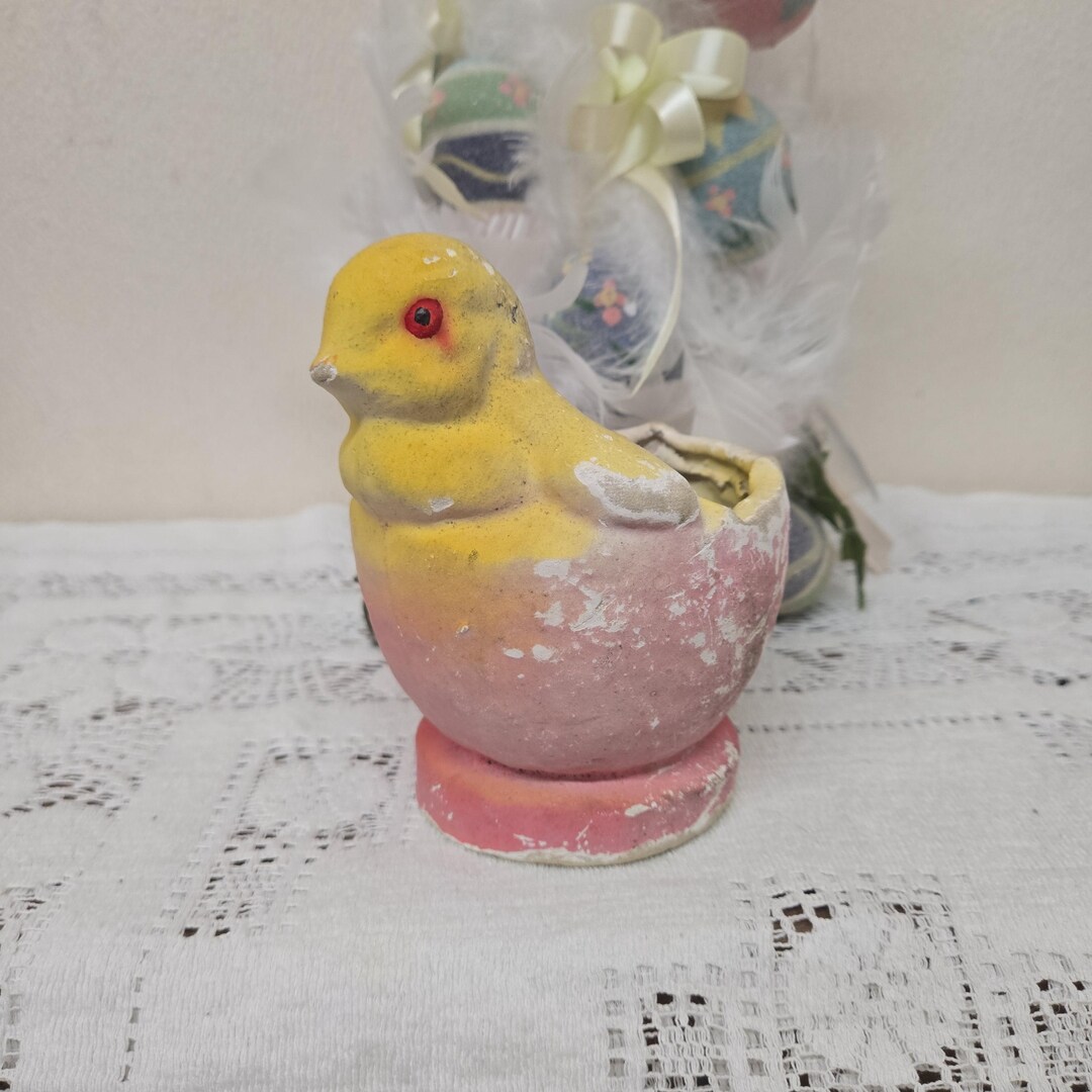 Vintage Paper Mache Chick in Easter Egg Candy Container - Etsy