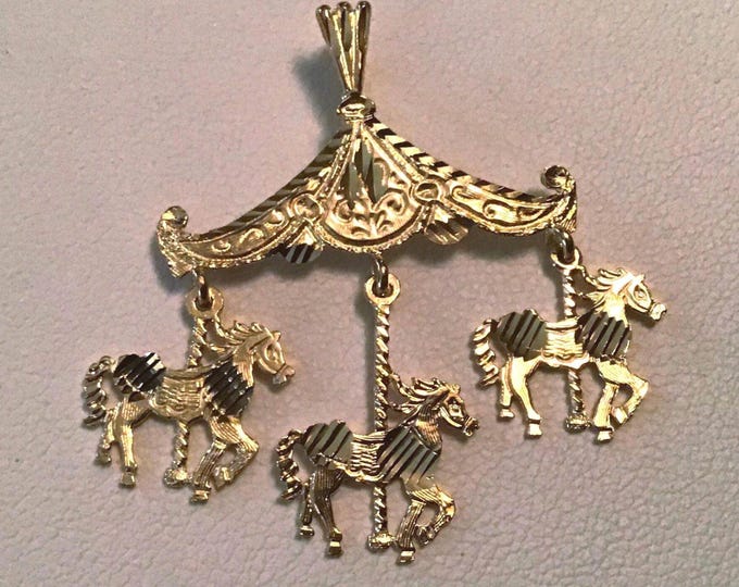 14k Carousel Horse Charm Yellow Gold Rare Dazzlers Vintage Fine Jewelry ...
