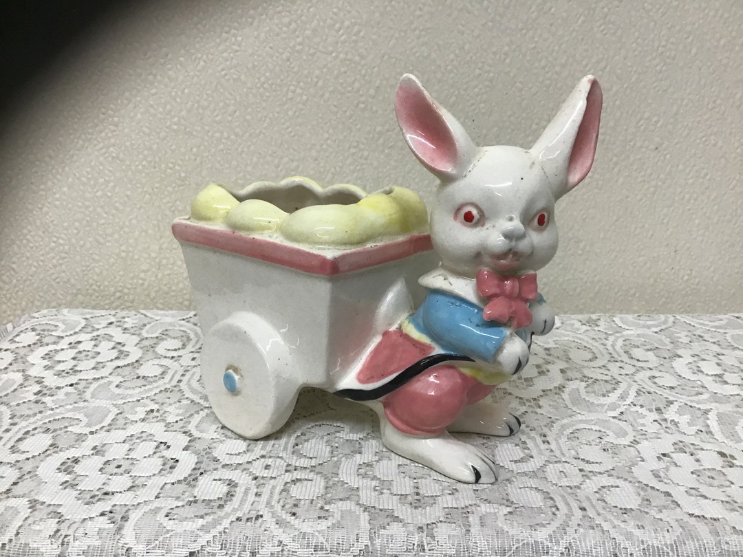 Napco Bunny Pulling Cart Planter Vase MCM Easter Decor - Etsy