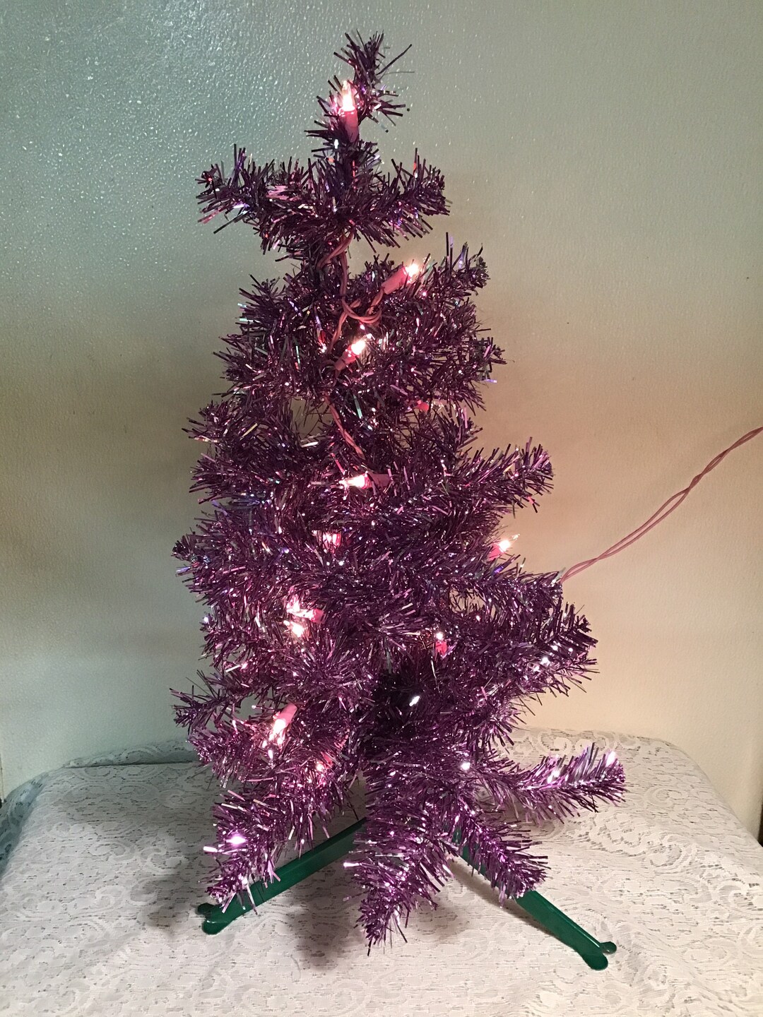 Pink Tinsel Aluminum Tree 26" Lighted Vintage Easter or Christmas Decor ...