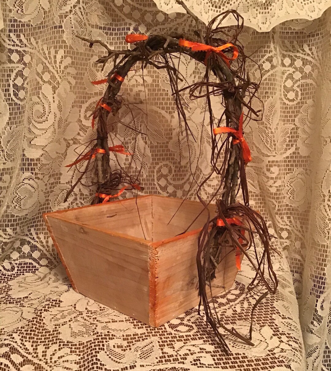 Autumn Basket Tree Branch Handle Orange Ribbons Cute - Etsy New Zealand