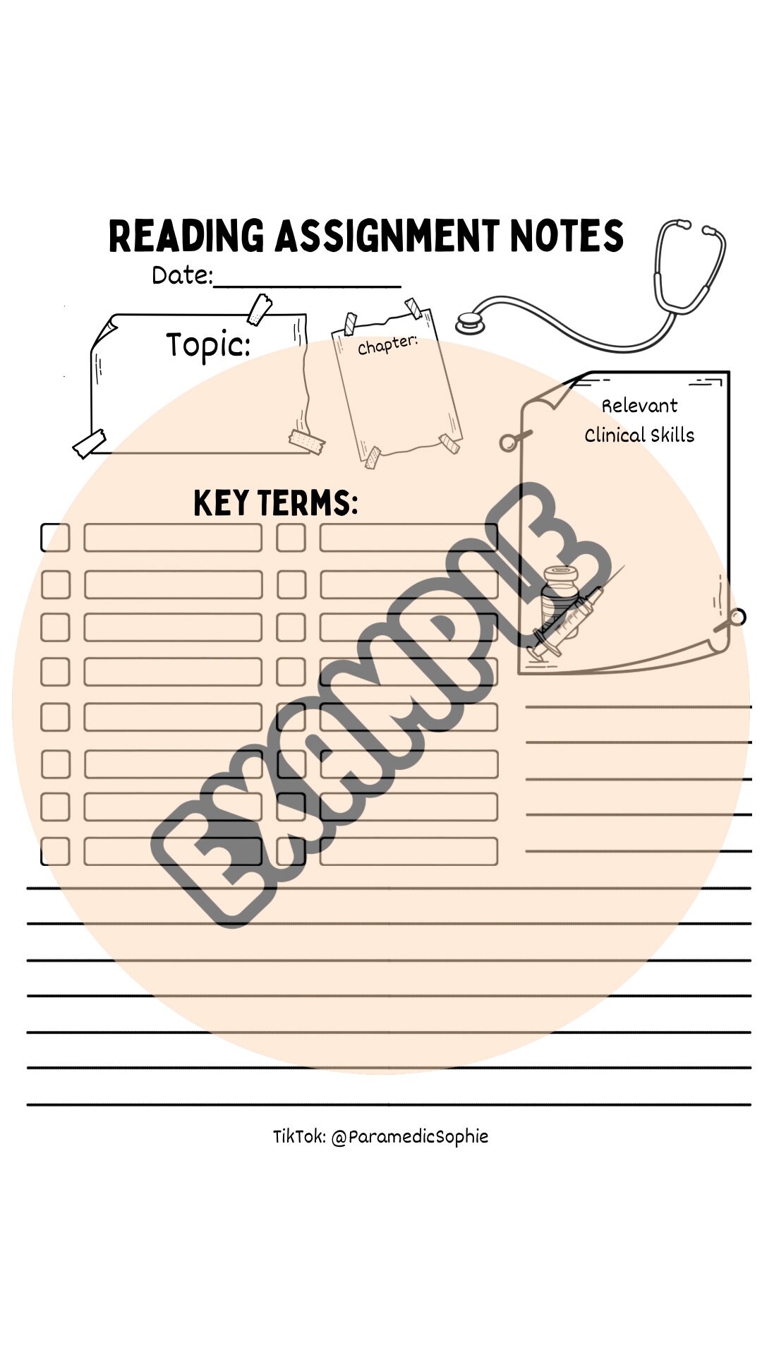 Text Book Note Template : Paramedic, EMT, Nursing, Healthcare - Etsy