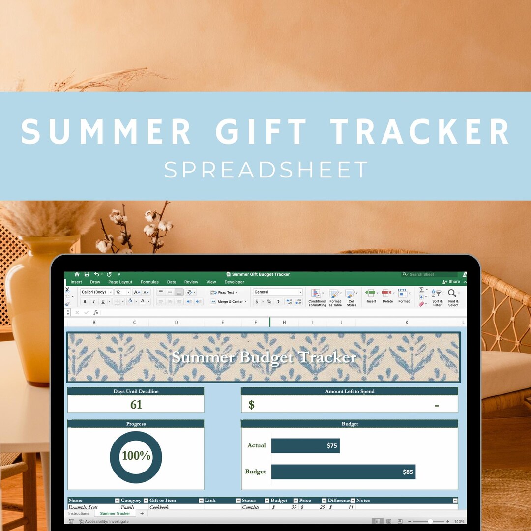 Gift & Summer Budget Planner – Excel Spreadsheet | Digital Download - Etsy