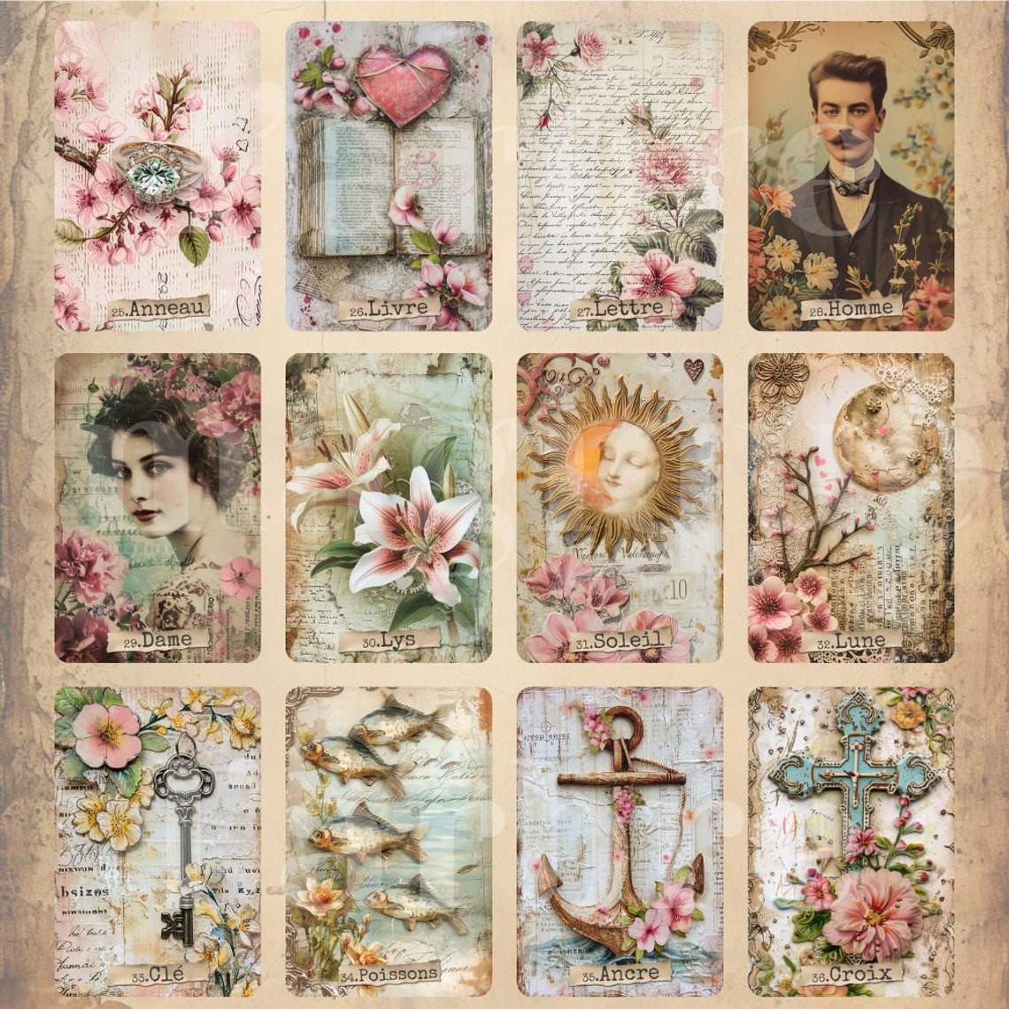 Oracle Deck Lenormand *esperine* 36 Retro Romantic Photo Divination ...