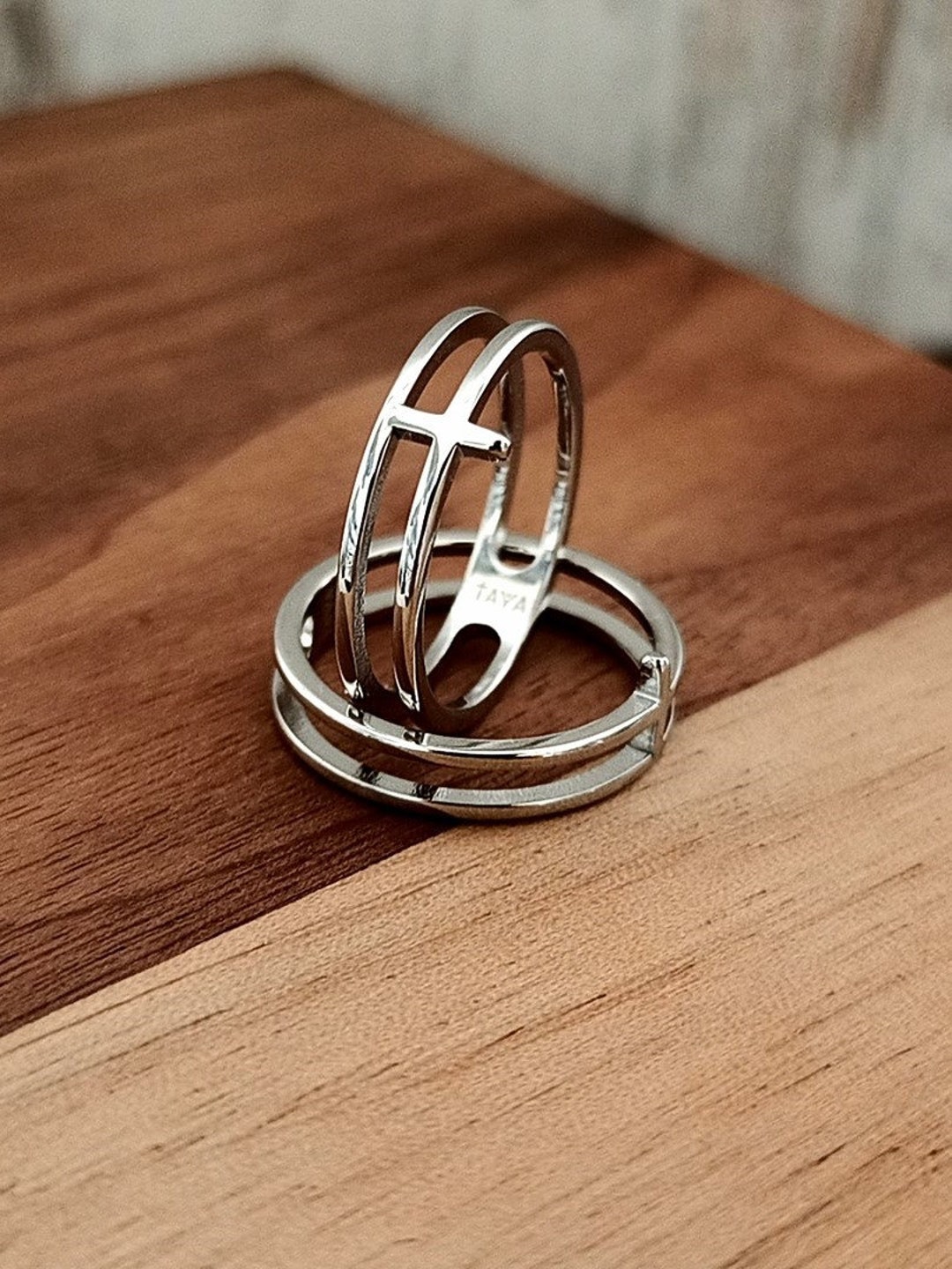 Double Line Cross Ring - Etsy