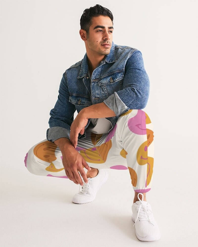 Men's Track Pants - Melting Happy Face - 70's Retro Colors - Y2K Vibes ...