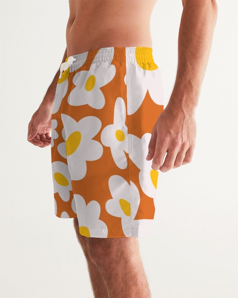 Men's Swim Trunk - Fried Egg Flower Power - 70's Disco Print - Bright ...