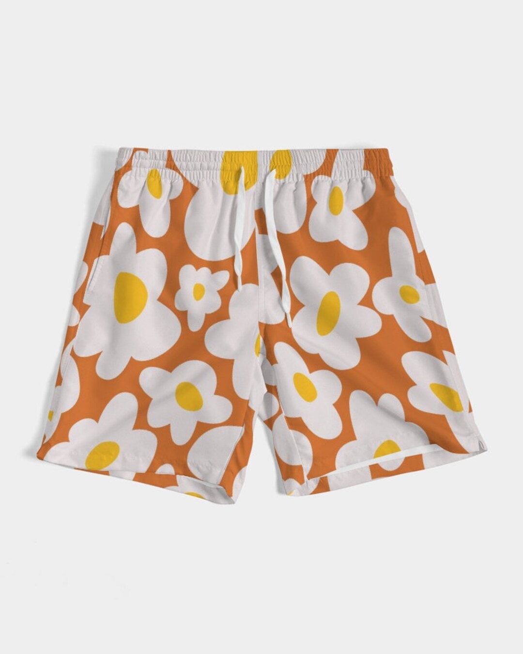 Men's Swim Trunk - Fried Egg Flower Power - 70's Disco Print - Bright ...