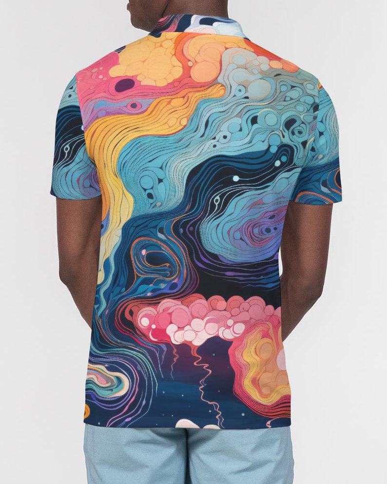 Men's Slim Fit Short Sleeve Polo - Trippy Magic Waves - Colorful ...