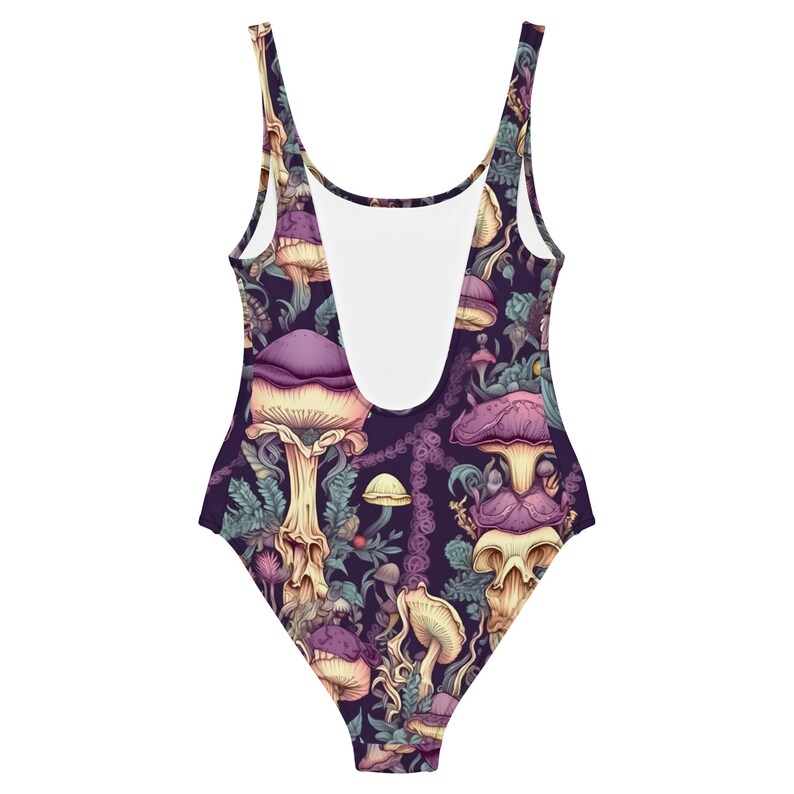 One-piece Swimsuit - Dark Floral Mushrooms - Modest Beach - Scoop Neck ...