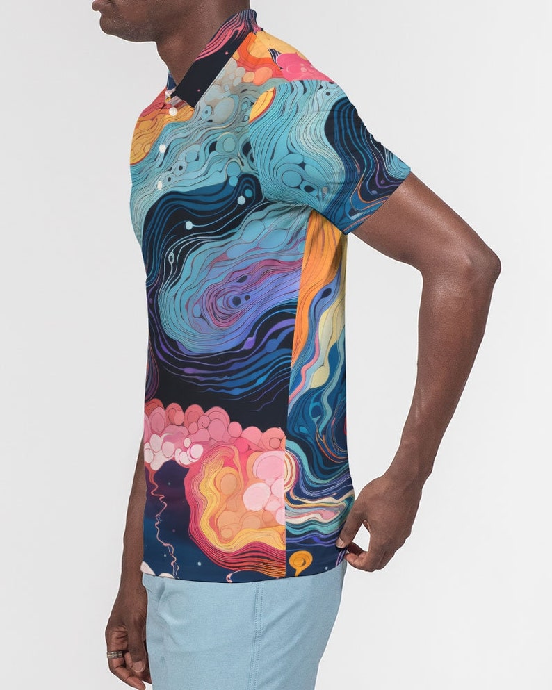Men's Slim Fit Short Sleeve Polo - Trippy Magic Waves - Colorful ...