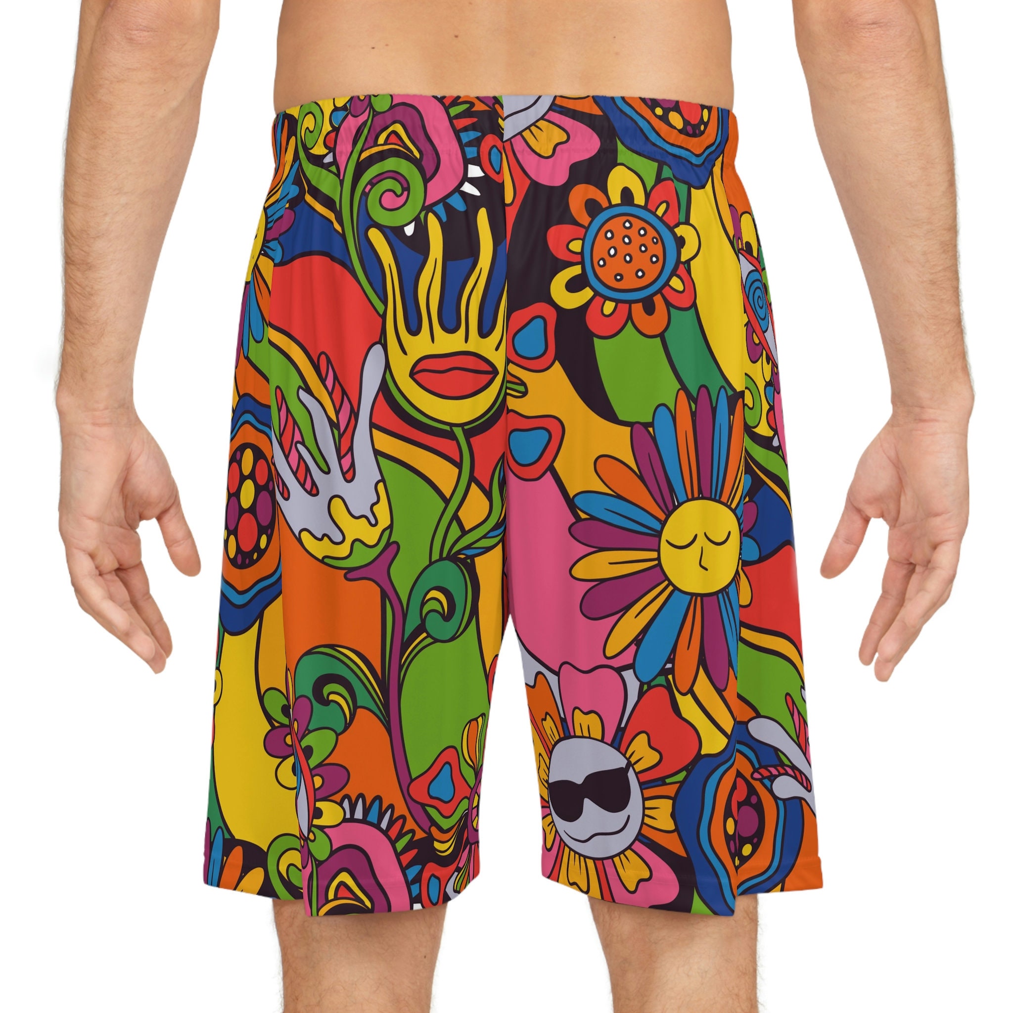 Basketball Shorts - Trippy Hippy Design - Psychedelia / Y2K - Colorful ...