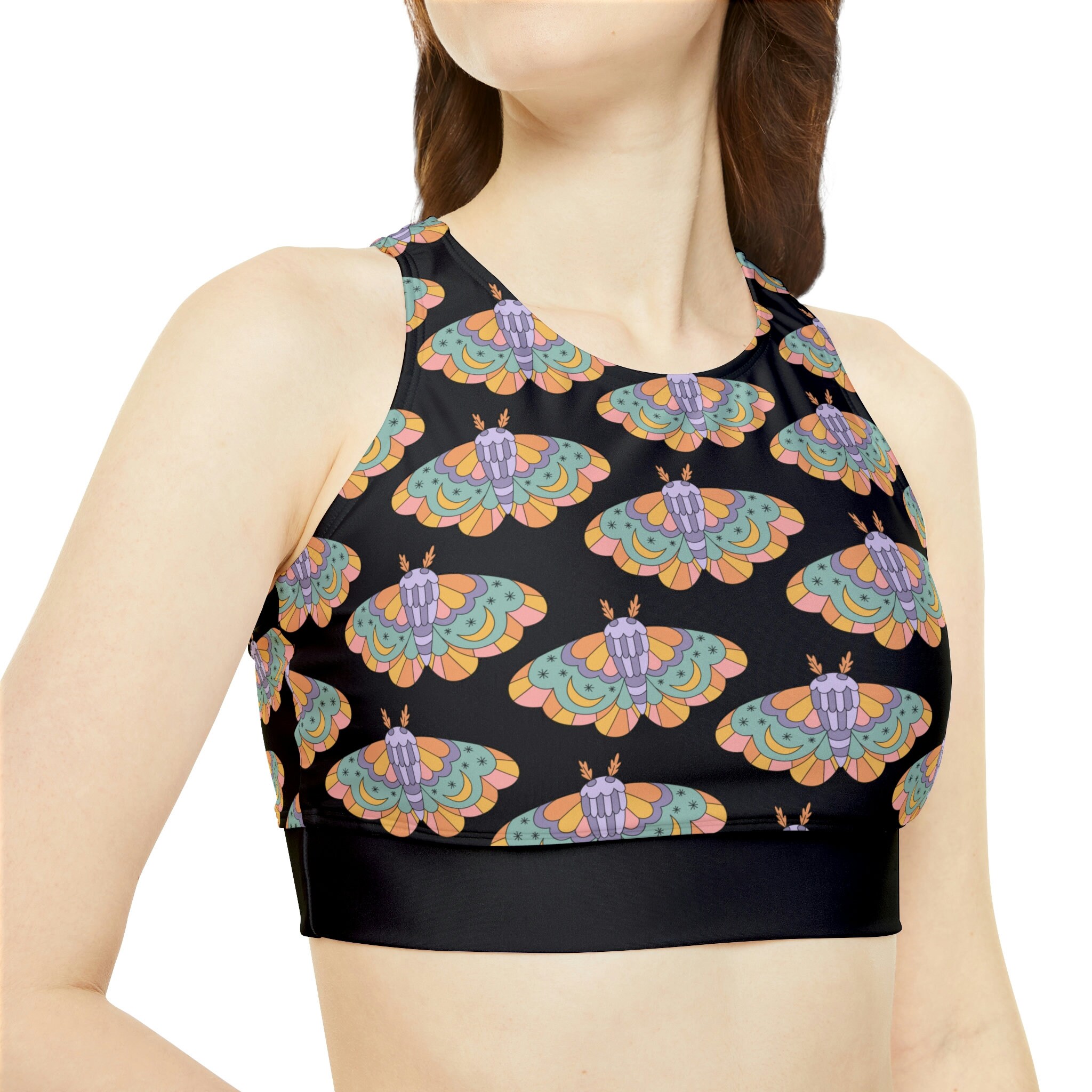 Sporty Bikini Set BOHO Moth Swimwear Black Two Piece Women's Racerback ...