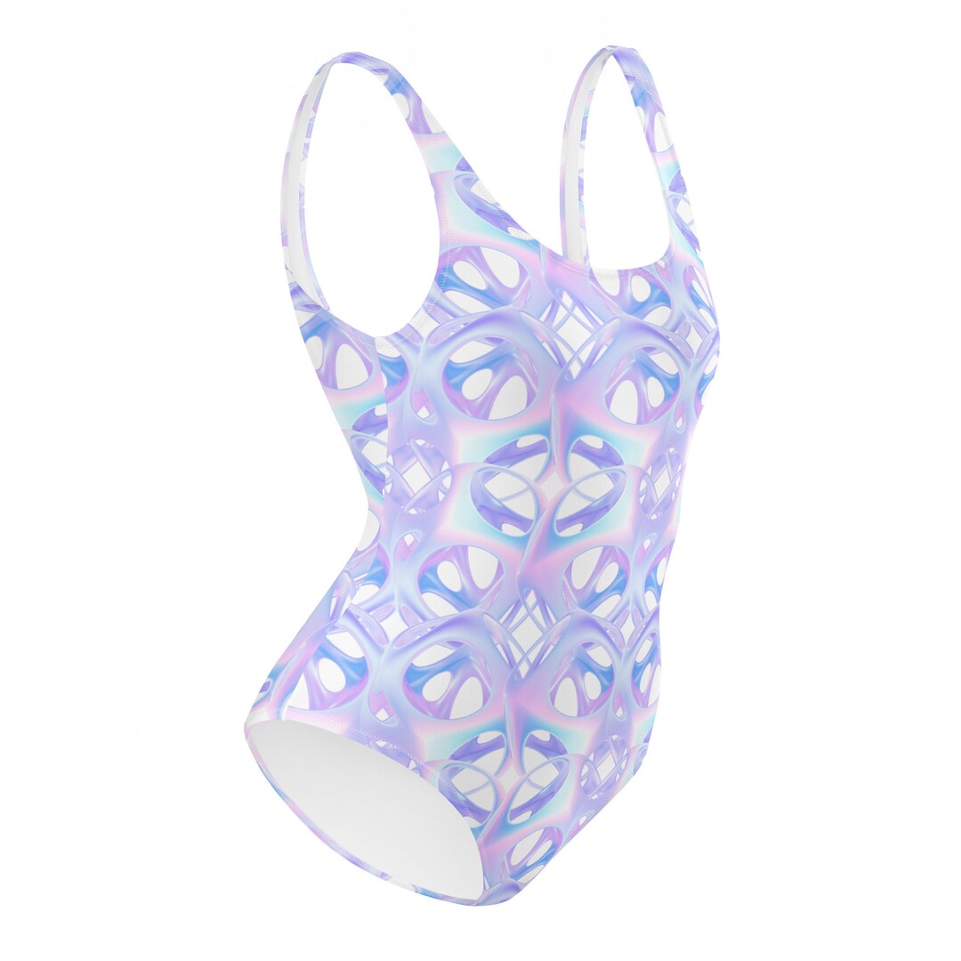 One-piece Swimsuit - Trippy Opal Holographic Print - Cheeky Fit Bathing ...