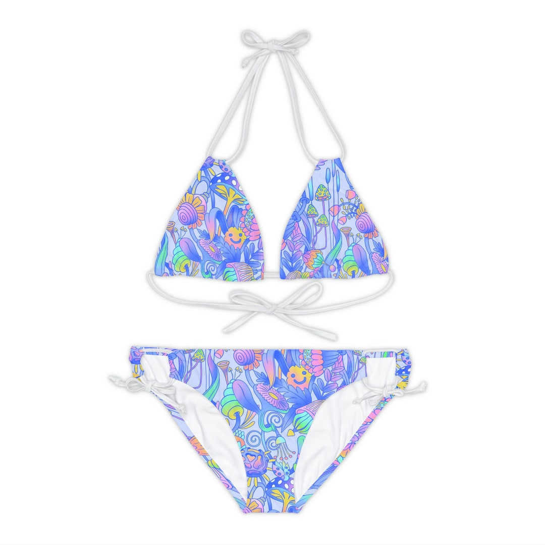 Strappy Bikini Set Cosmic Flora Pastel Trippy Y2K Print Two Piece ...