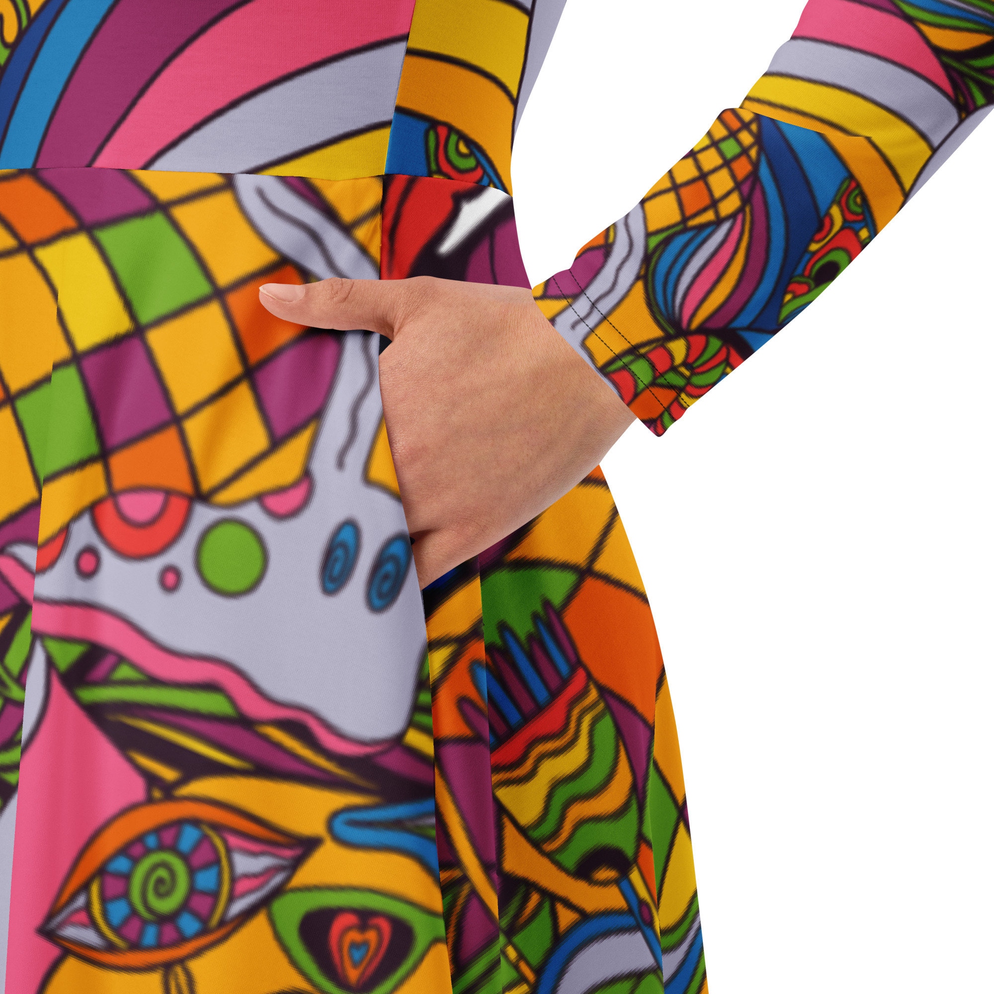 Womens's Long Sleeve Midi Dress - 70's Psychedelic Disco - Trippy ...