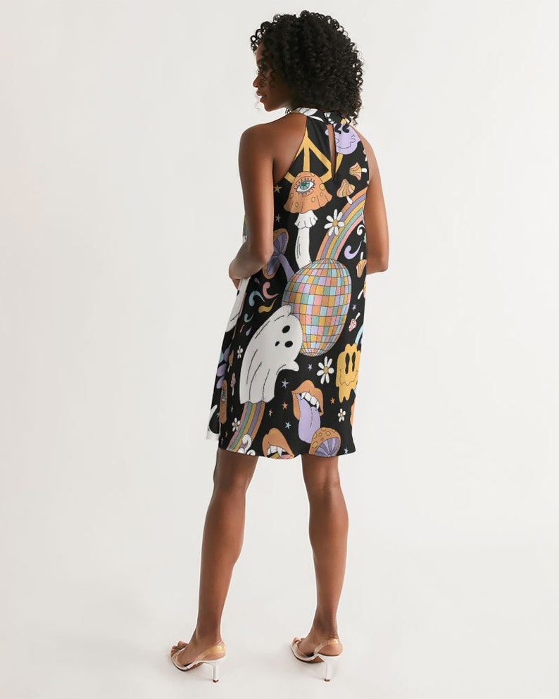 Women's Halter Dress in Trippy Disco Print - Stoner - Mushrooms - Party ...