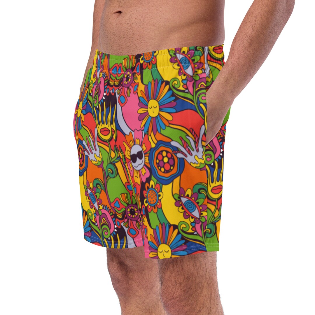 Men's Swim Trunks - Trippy Summer Design - Psychedelia / Y2K - Colorful ...
