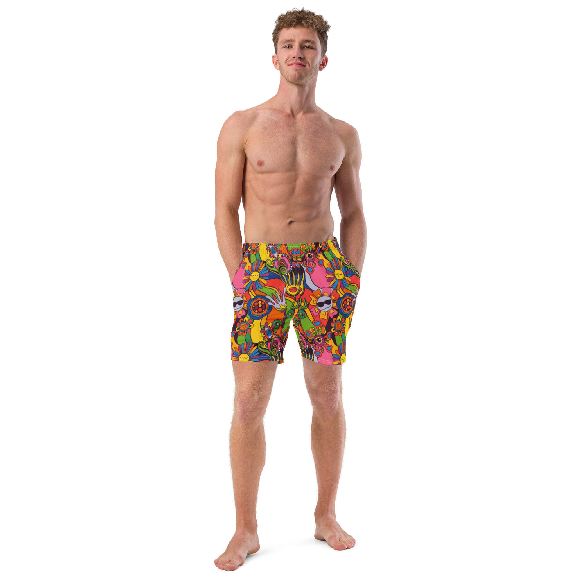 Men's Swim Trunks - Trippy Summer Design - Psychedelia / Y2K - Colorful ...