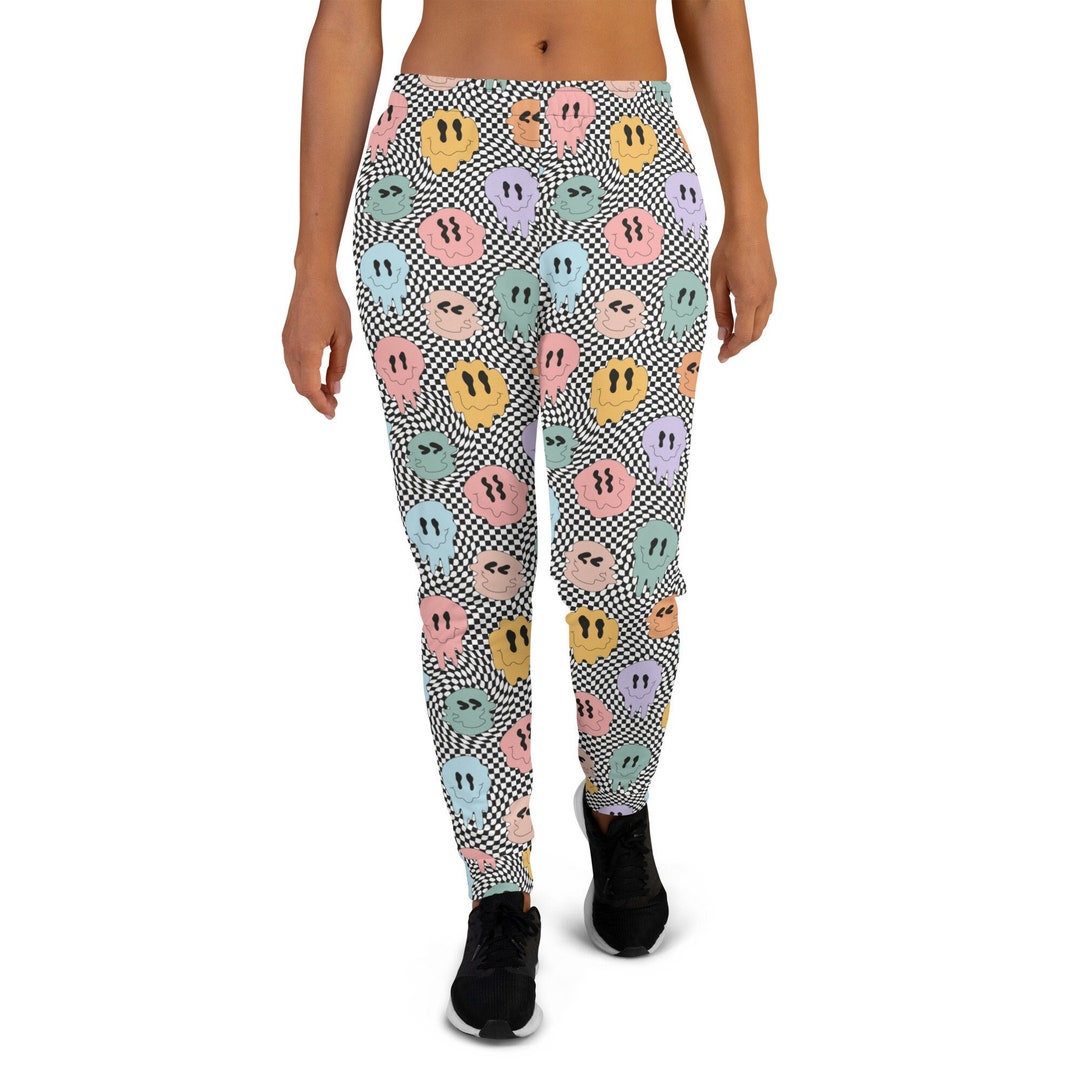 Women's Joggers in Y2K Melting Smiley Faces - Slim Fit Fleece ...