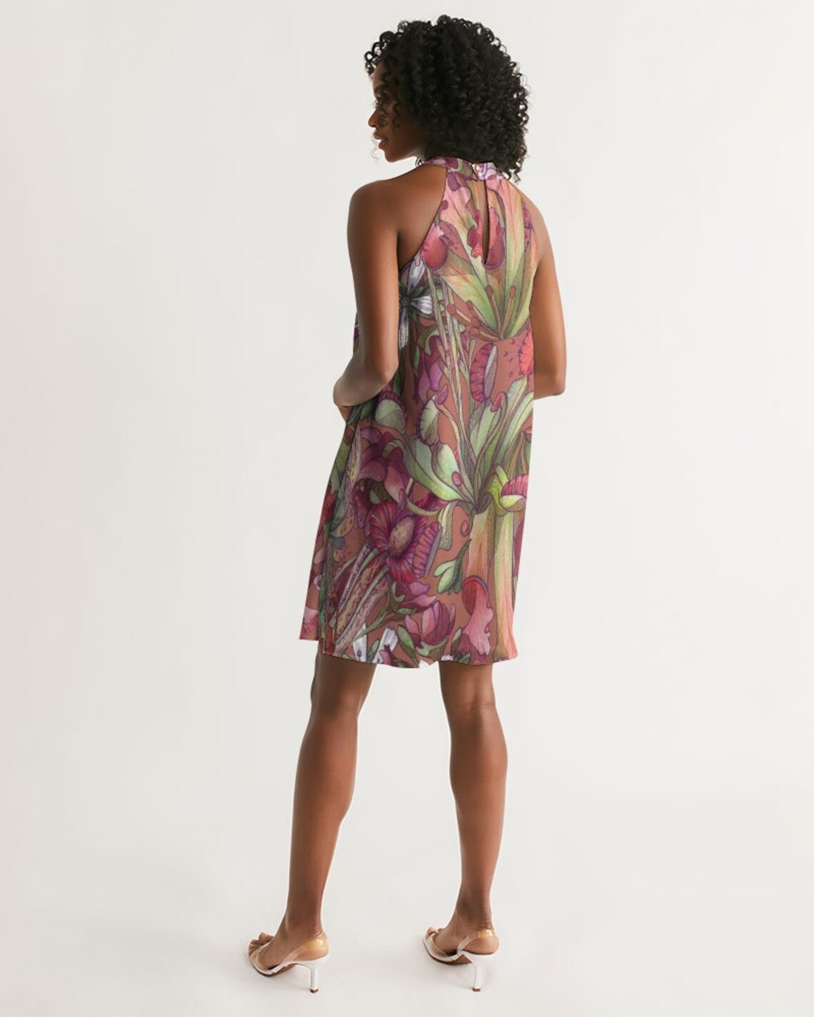 Women's Halter Dress - Carnivorous Plants - Knee Length Floral ...