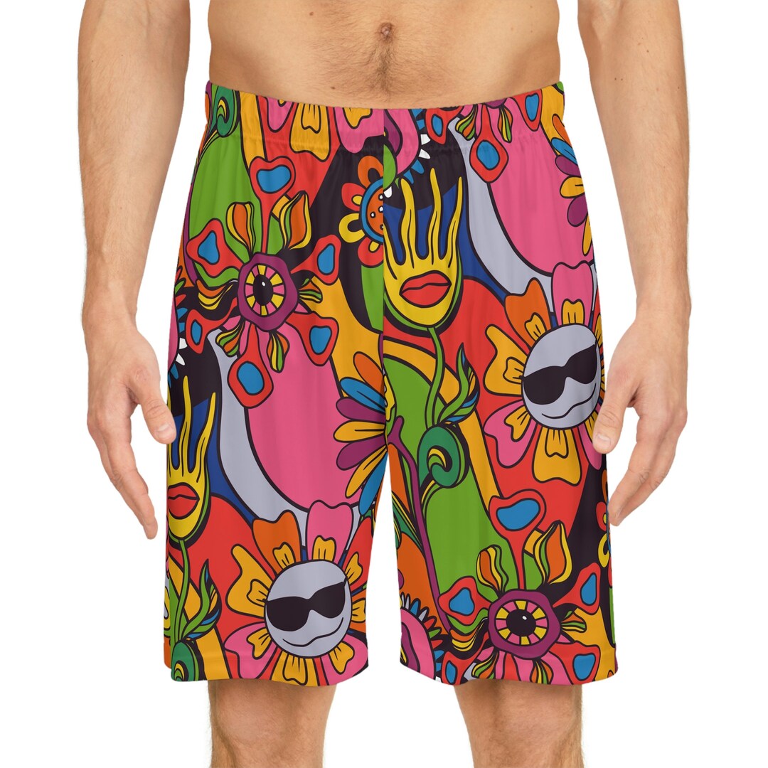 Basketball Shorts - Trippy Hippy Design - Psychedelia / Y2K - Colorful ...