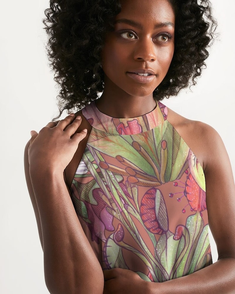 Women's Halter Dress - Carnivorous Plants - Knee Length Floral ...