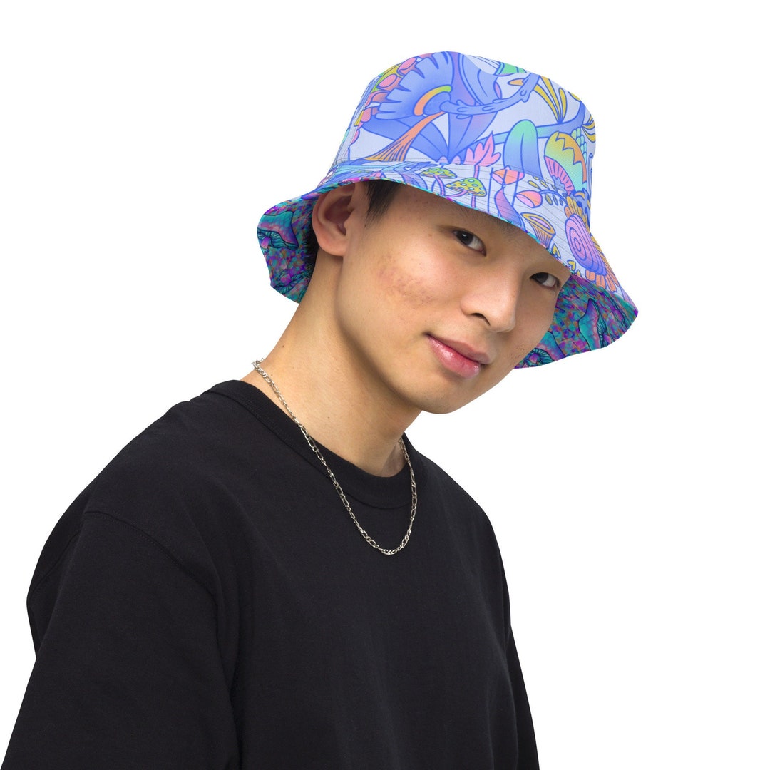 Reversible Bucket Hat - Raver Fashion - Trippy Psychedelic Mushrooms ...
