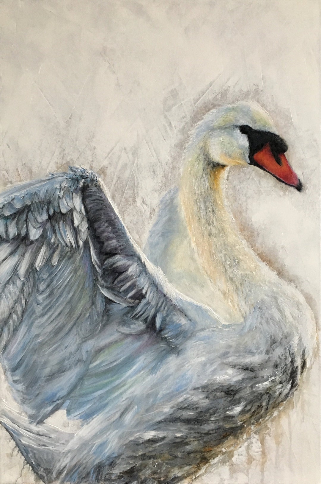 Blue Swan, Original Painting, Animal Art, White, Wildlife, Black ...