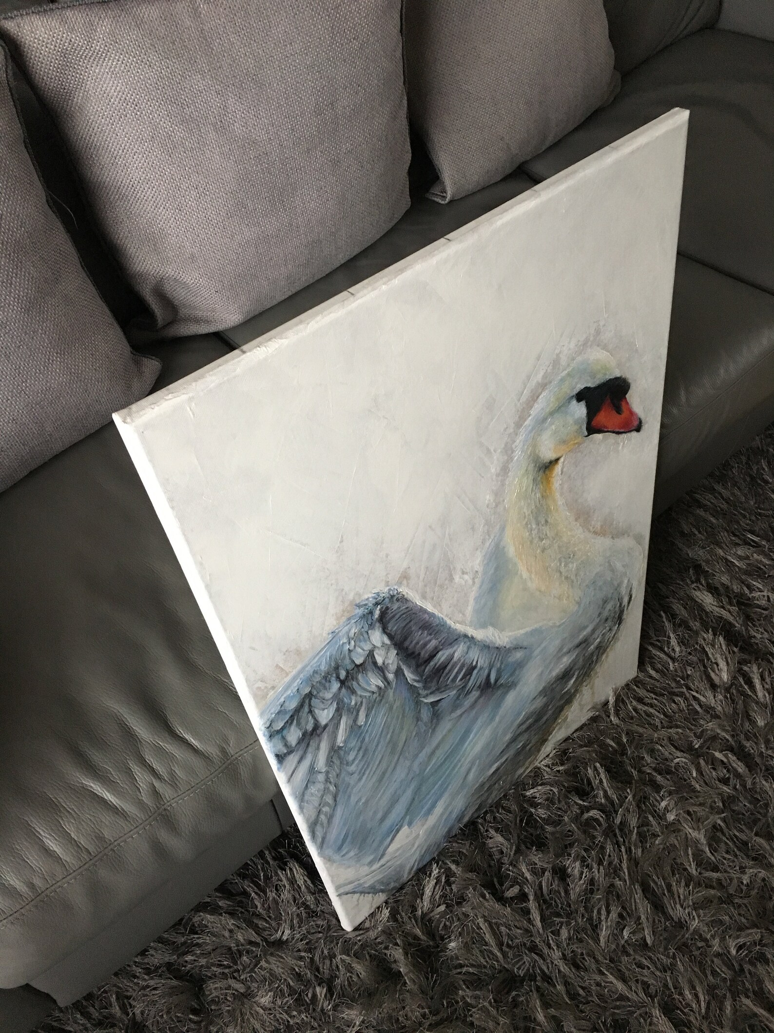 Blue Swan, Original Painting, Animal Art, White, Wildlife, Black ...