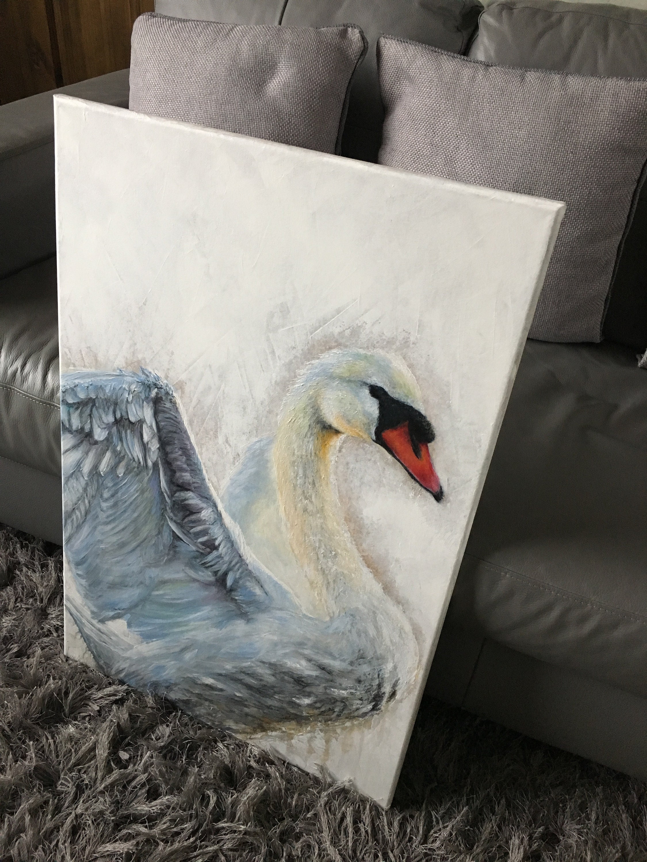 Blue Swan, Original Painting, Animal Art, White, Wildlife, Black ...