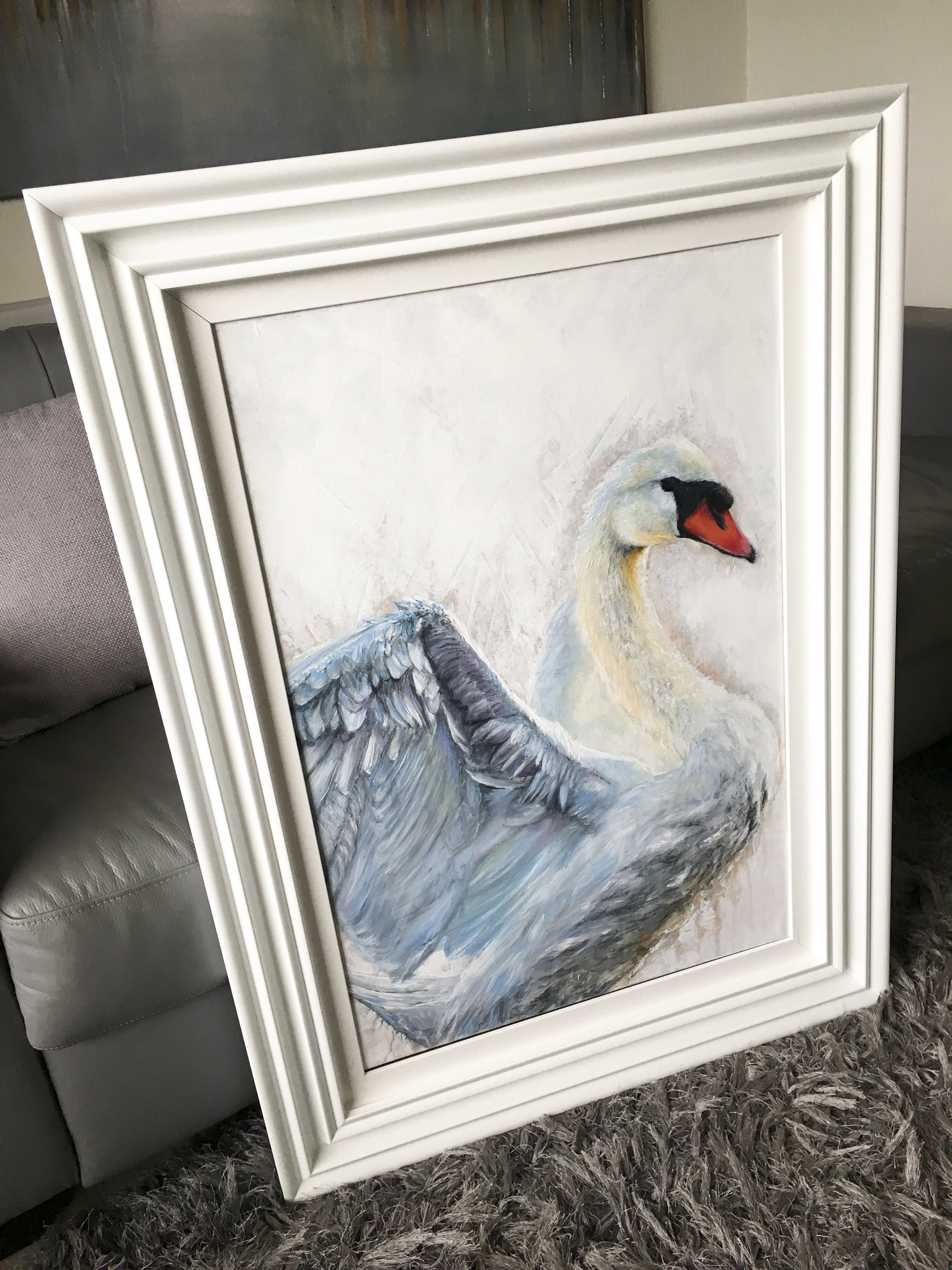 Blue Swan, Original Painting, Animal Art, White, Wildlife, Black ...