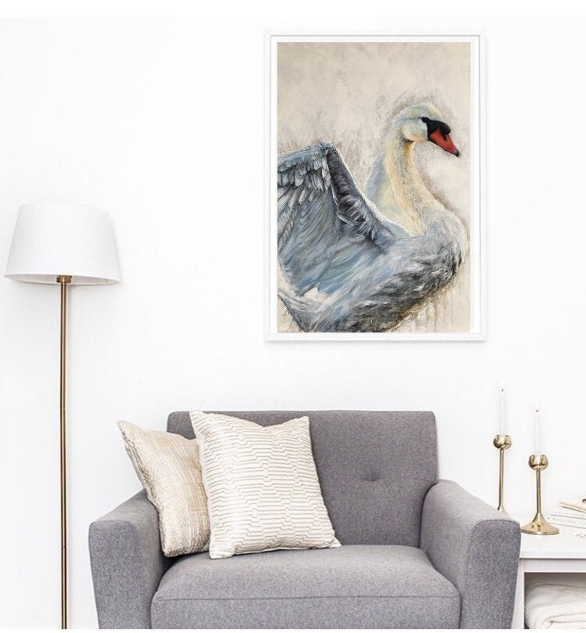 Blue Swan, Original Painting, Animal Art, White, Wildlife, Black ...