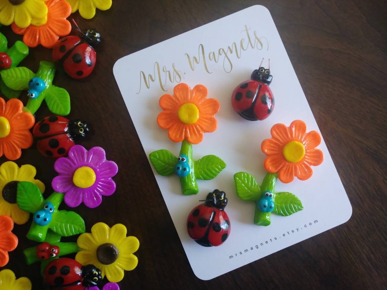 Flower/ladybug Magnets-set of 4-fridge Magnets-decorative - Etsy