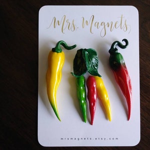 Chili Pepper Magnets Set of 3 Fridge Magnets Decorative Magnets Cute ...