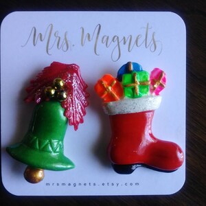 Santa's Boot/bell Magnets Set of 2 Fridge Magnets-decorative Magnets ...