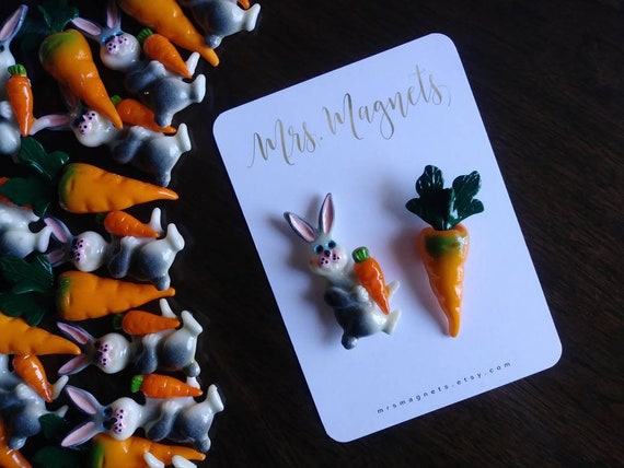 Bunny/carrot Magnets-set of 2 Fridge Magnets decorative | Etsy