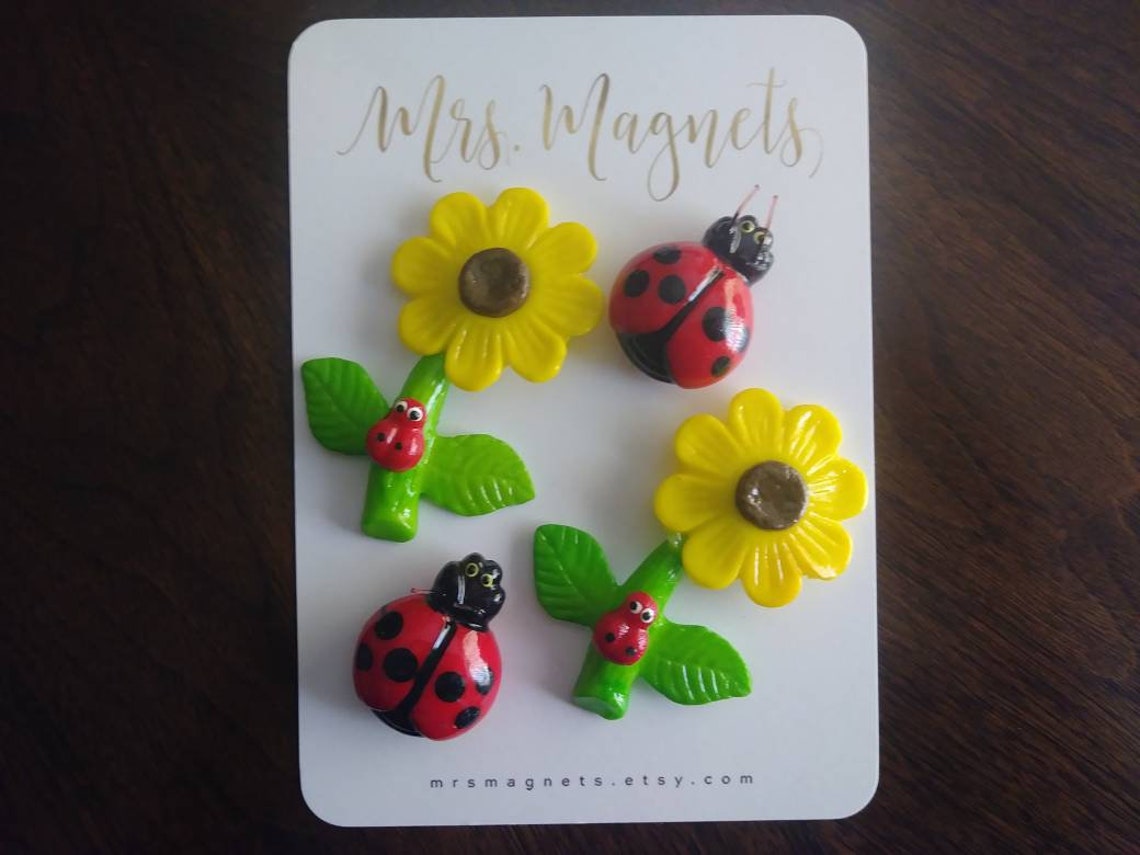 Flower/ladybug Magnets-set of 4-fridge Magnets-decorative - Etsy
